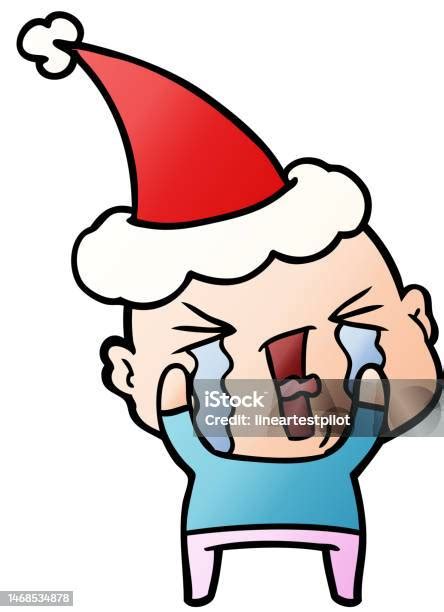 산타 모자를 쓰고 우는 대머리 남자의 손으로 그린 그라데이션 만화 그라데이션에 대한 스톡 벡터 아트 및 기타 이미지 그라데이션 낙서 드로잉 남자 Istock