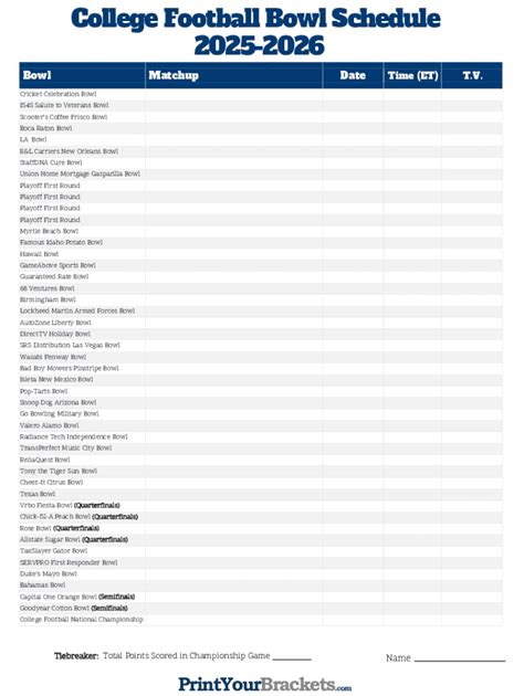 College Football Bowl Schedule Fill Out And Sign Printable Pdf