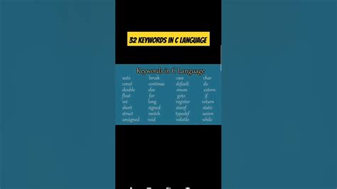 32 keywords in c language cprogramming shorts youtube