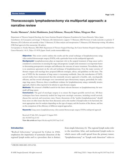 Pdf Thoracoscopic Lymphadenectomy Via Multiportal Approach A Narrative Review
