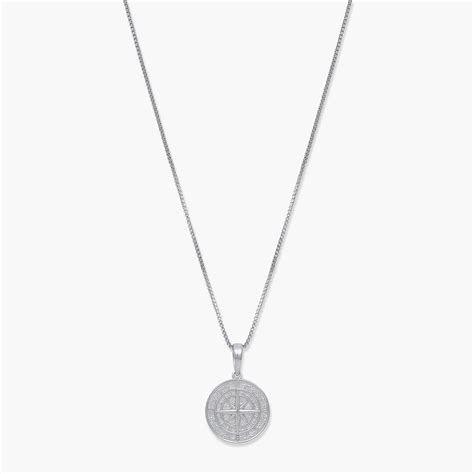 Compass Travel Pendent Necklace Silver Medicci