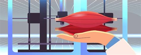 연구원 손 잡고 근육 모델 인간 이식 장기 생물 공학 Bioprinting 개념 수평 벡터 일러스트 레이 션의 3d 바이오