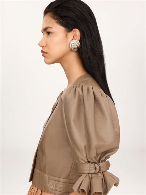 Cropped Puff Sleeve Jacket In Leather Brown Chloé