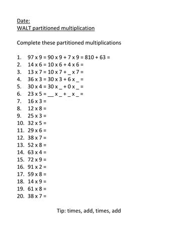 Partitioning Multiplication Teaching Resources