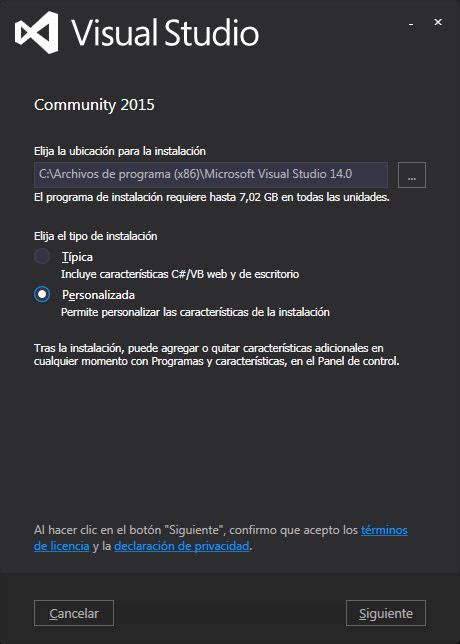 Instalar Microsoft Visual Studio NET Community primera aplicación C Proyecto A