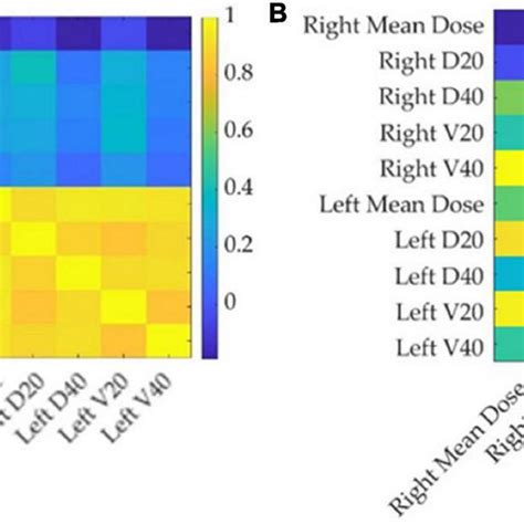 Correlation And P Value Matrix Plot Of Dvh Features The Left Panel A Download Scientific