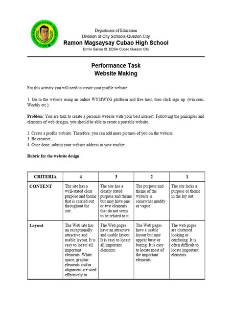 Performance Task Creating A Website2 Pdf World Wide Web