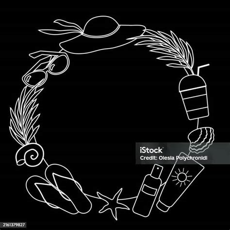 여름 소품의 프레임 공간을 복사합니다 흑인과 백인 벡터 일러스트 레이 션 가방에 대한 스톡 벡터 아트 및 기타 이미지 가방