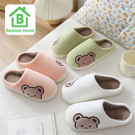 Bestore Home ʕ ᴥ ʔ Slipper น้องหมี รองเท้ากำมะหยี่ รองเท้าใส่ในบ้าน ใส่สบาย สัมผัสนุ่มนิ่มシ