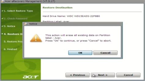 Acer Completely Restore Operating System To Factory Default Settings