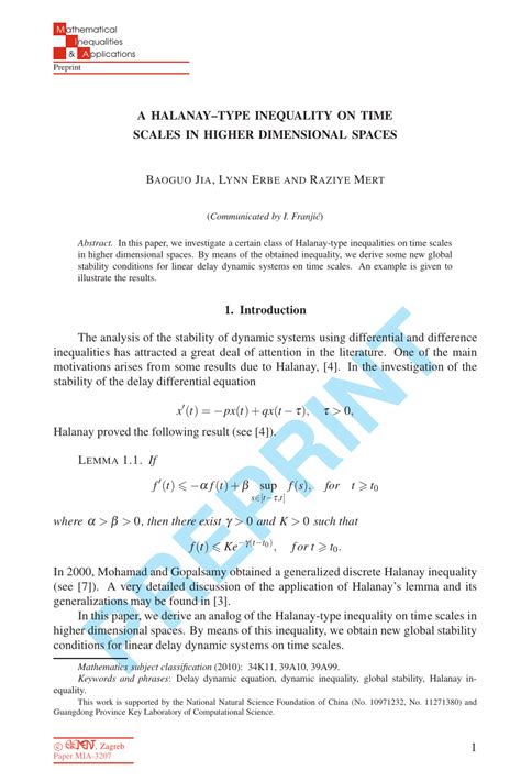 Pdf A Halanay Type Inequality On Time Scales In Higher Dimensional Spaces