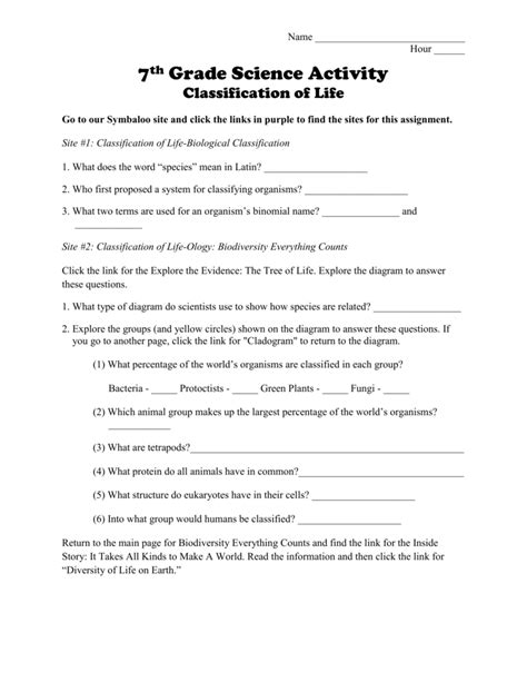 Classification Chart Worksheet Ponasa