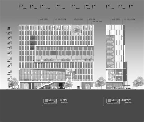 입면도1 ©㈜해천건축사사무소 건물전면 빌딩 레이아웃 디자인