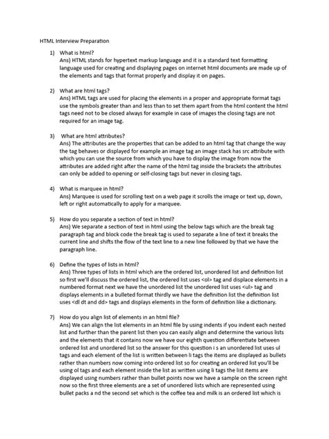 Html Interview Preparation Pdf Html Element Html