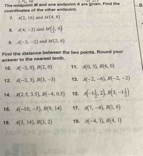 The Midpoint M And One Endpoint A Are Given Find The B Coordinates Of The Other Endpoin [math]