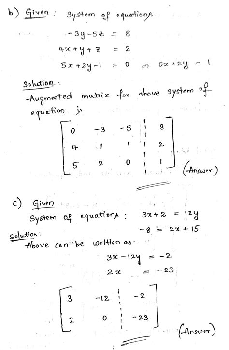 Solved Representing Linear Systems With Matrices Write The Course Hero