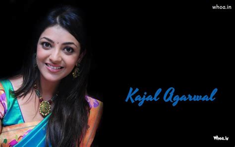Kajal Agarwal In Blue Saree Wallpaper Hd