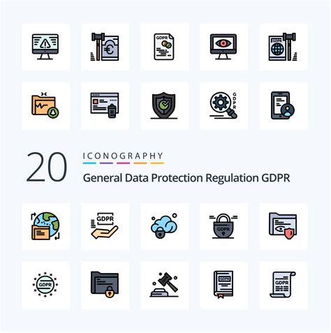 20 Gdpr Line Filled Color Icon Pack Like Law Surveillance Data Security Gdpr 19212328 Vector Art