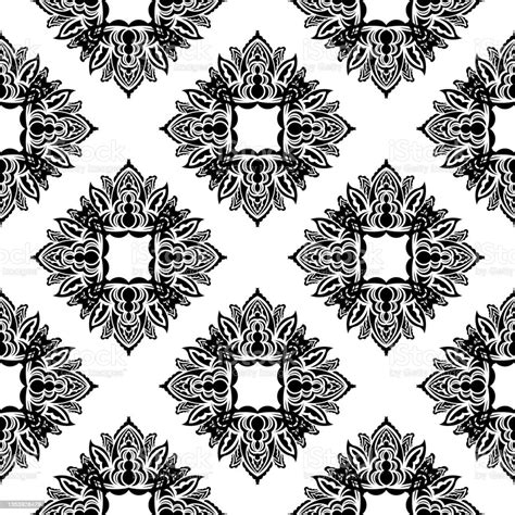 고급스러움 빈티지 장식 장식품이 돋보이는 블랙과 화이트 원활한 패턴 커버 패브릭 엽서 및 인쇄에 적합합니다 벡터 그림입니다 0명에 대한 스톡 벡터 아트 및 기타 이미지