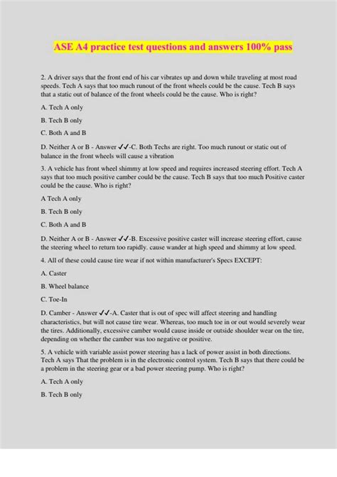 Ase A4 Practice Test Questions And Answers 100 Pass Ase Stuvia Us
