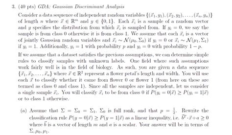 Solved Pts GDA Gaussian Discriminant Analysis Chegg