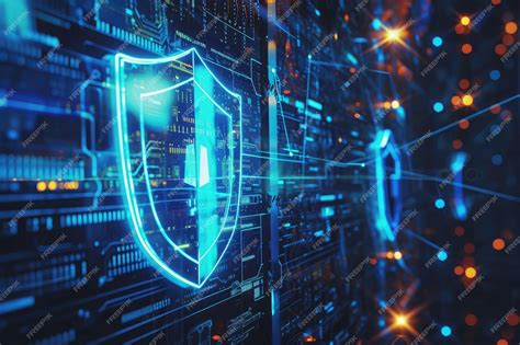 Premium Photo A Computer Screen Displaying A Blue Shield Symbol Indicating Protection Of Data