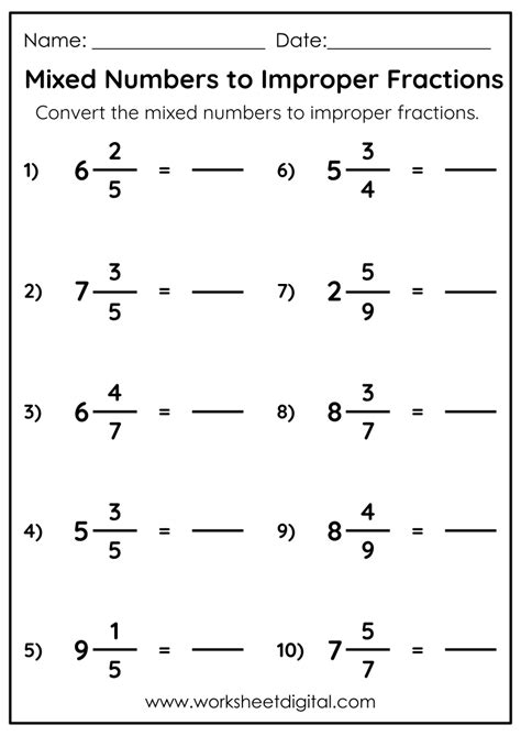 improper fraction to mixed number worksheet digital worksheets library