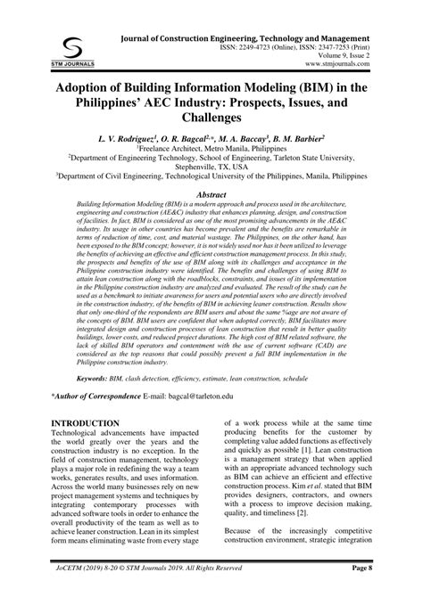 Pdf Adoption Of Building Information Modeling Bim In The Philippines Aec Industry
