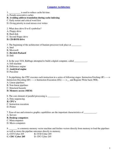 Computer Architecture Mcqs Download Free Pdf Central Processing