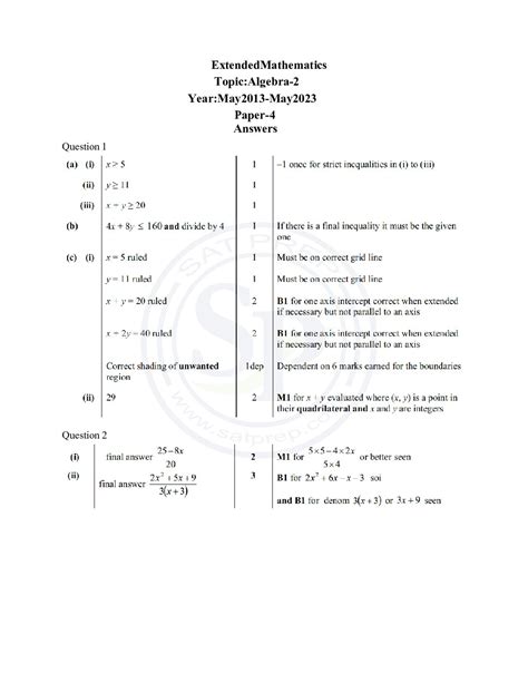 Topic Wise Igcse Extended Math Past Paper 4 Algebra 2 Answer Sat Prep