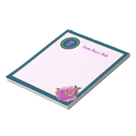 Elegant Pink Rose Monogram Script Notepad Zazzle