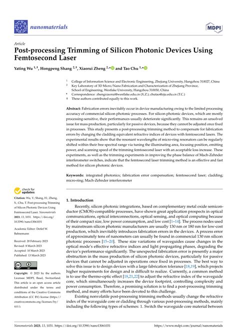 Pdf Post Processing Trimming Of Silicon Photonic Devices Using Femtosecond Laser