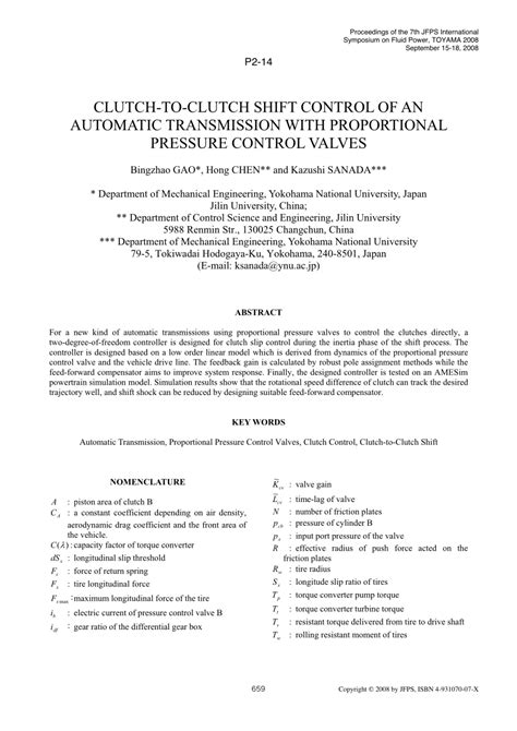 Pdf Clutch To Clutch Shift Control Of An Automatic Transmission With Proportional Pressure