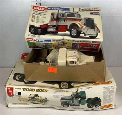Two Matchbox Snap Tite Models White Road Boss And Freight Liner