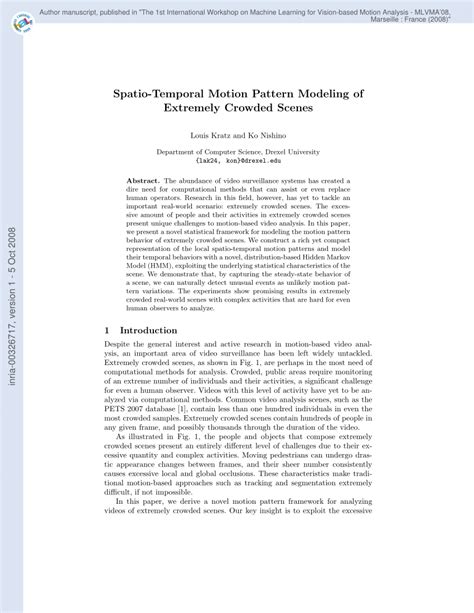 Pdf Spatio Temporal Motion Pattern Modeling Of Extremely Crowded Scenes