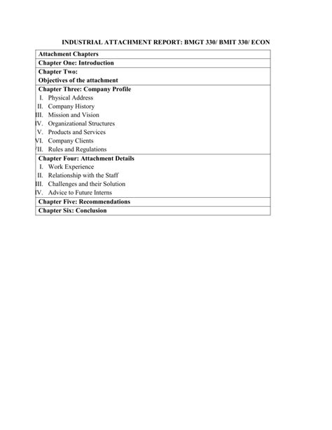 Industrial Attachment Report Structure And Chapters