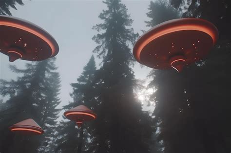 premium ai image low key image of ufo hovering over a forest at night