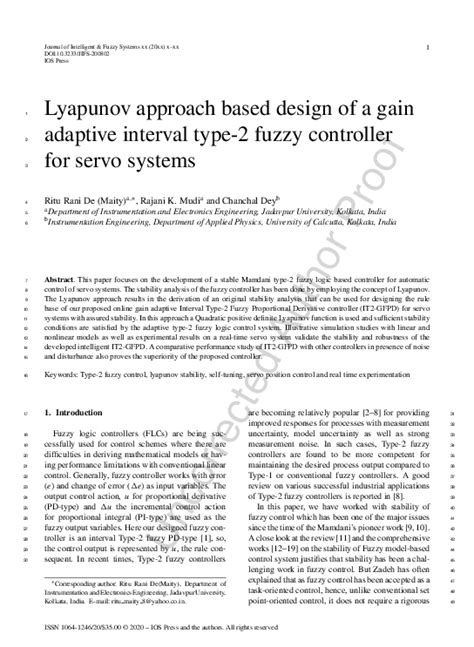 pdf lyapunov approach based design of a gain adaptive interval type 2