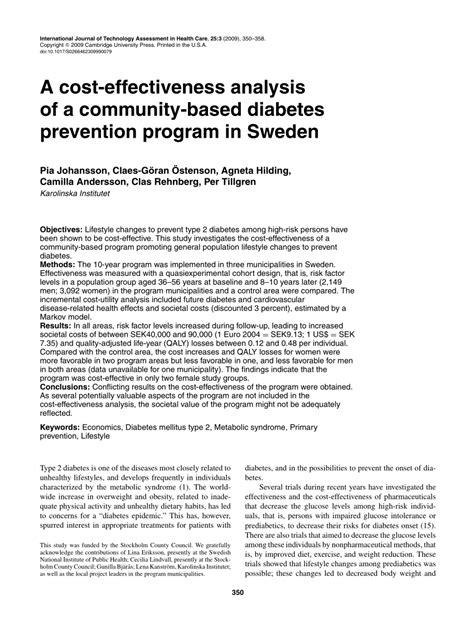 Pdf A Cost Effectiveness Analysis Of A Community Based Diabetes Prevention Program In Sweden