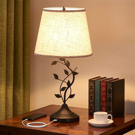 Seealle Table Lamps For Lounge Vintage Bedside Lamp With With Dual USB Quick Charging Port