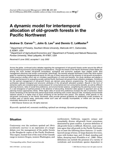 Pdf A Dynamic Model For Intertemporal Allocation Of Old Growth