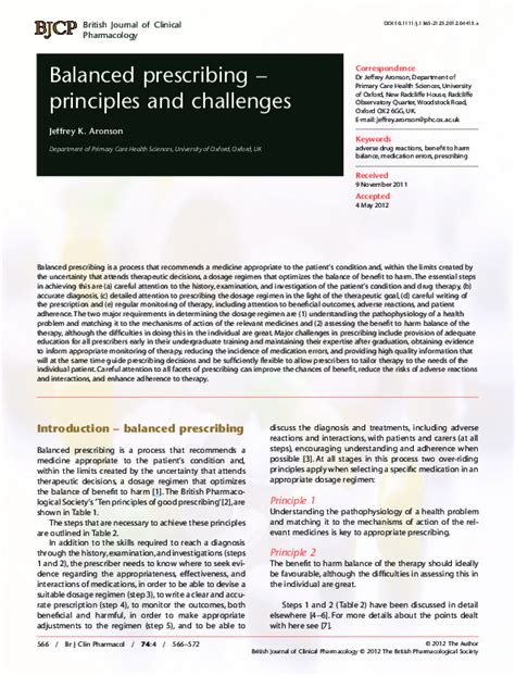 Pdf Balanced Prescribing Principles And Challenges