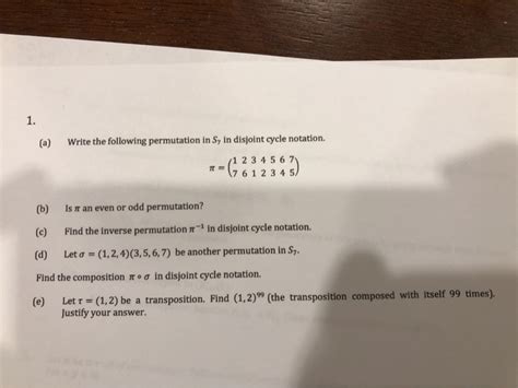Solved A Write The Following Permutation In S In Disjoint