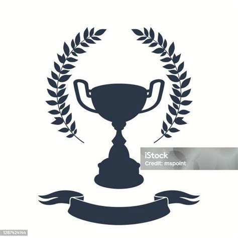 트로피 컵 실루엣 월계수 화환과 리본이 있는 어워드 컵의 블랙 실루엣이 흰색 배경 1위에 대한 스톡 벡터 아트 및 기타 이미지 1위 Championship 검은색