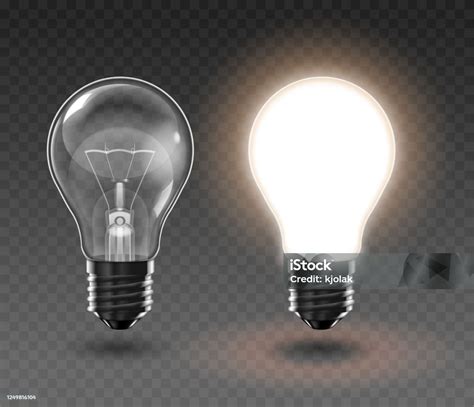 두 개의 투명 전구 그 중 하나는 켜져 있습니다 매우 사실적인 그림 감정에 대한 스톡 벡터 아트 및 기타 이미지 감정 개념 개념과 주제 Istock