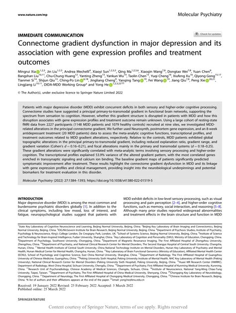 Connectome Gradient Dysfunction In Major Depression And Its Association
