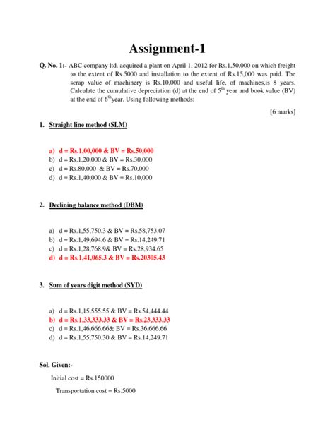 Assignment 1 Full Solution Pdf Depreciation Money