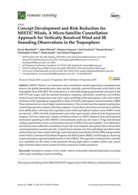 Pdf Concept Development And Risk Reduction For Mistic Winds A Micro Satellite Constellation