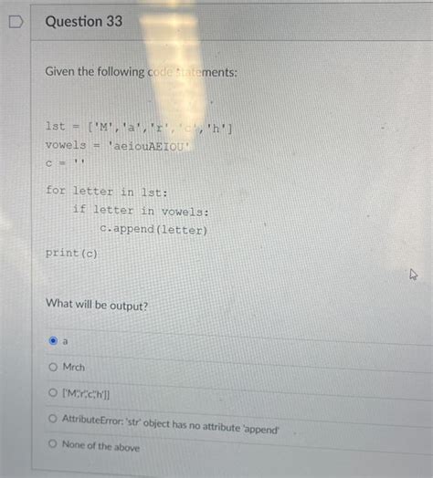 solved given the following code statements lst