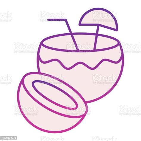 코코넛 칵테일 플랫 아이콘입니다 트렌디 한 플랫 스타일의 여름 음료 보라색 아이콘 웹 및 응용 프로그램을 위해 설계된 열대 음료 그라데이션 스타일 디자인 Eps 10 개념에